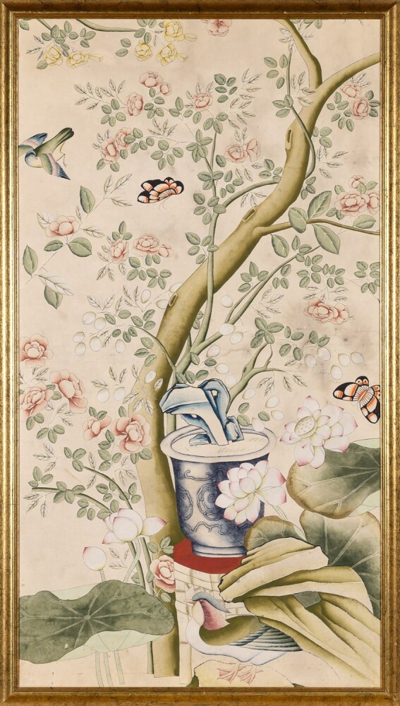 Pair of Chinese Painted Wall Paper Panels