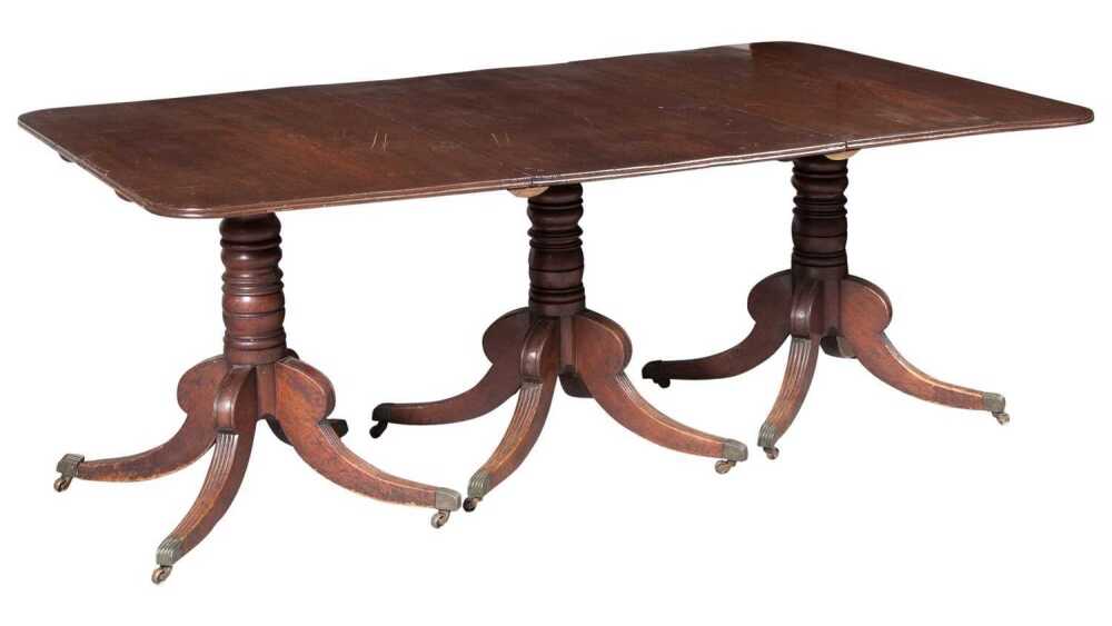 Regency Style Mahogany Triple-Pedestal Extension Dining Table