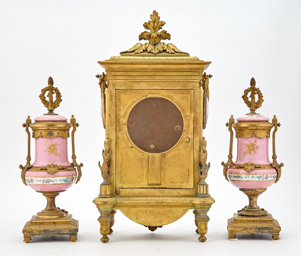Napoleon III Gilt-Metal and Sevres Style Pink Ground Porcelain Clock ...